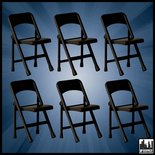 Set of 6 Black Plastic Toy Folding Chairs for WWE Wrestling Figures ...
