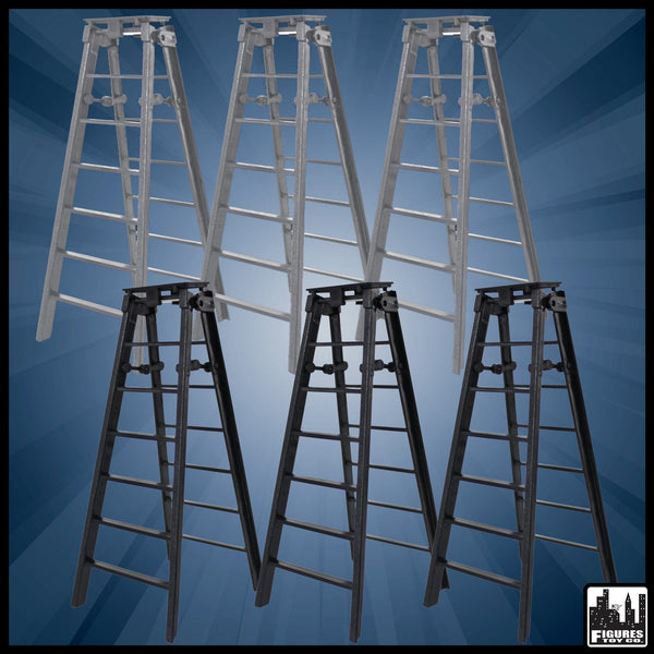 Set of 6 Ladders for WWE & AEW Wrestling Action Figures: 3 Gray & 3 Bl ...